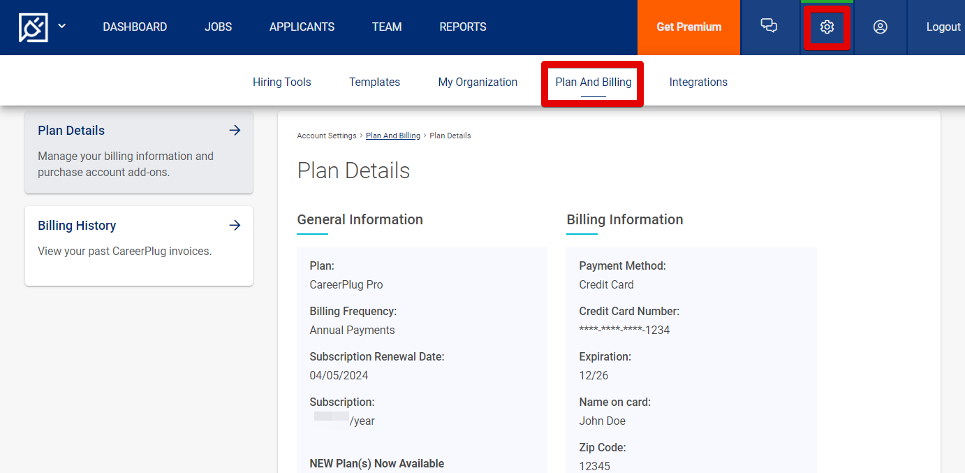 Your plan and billing information