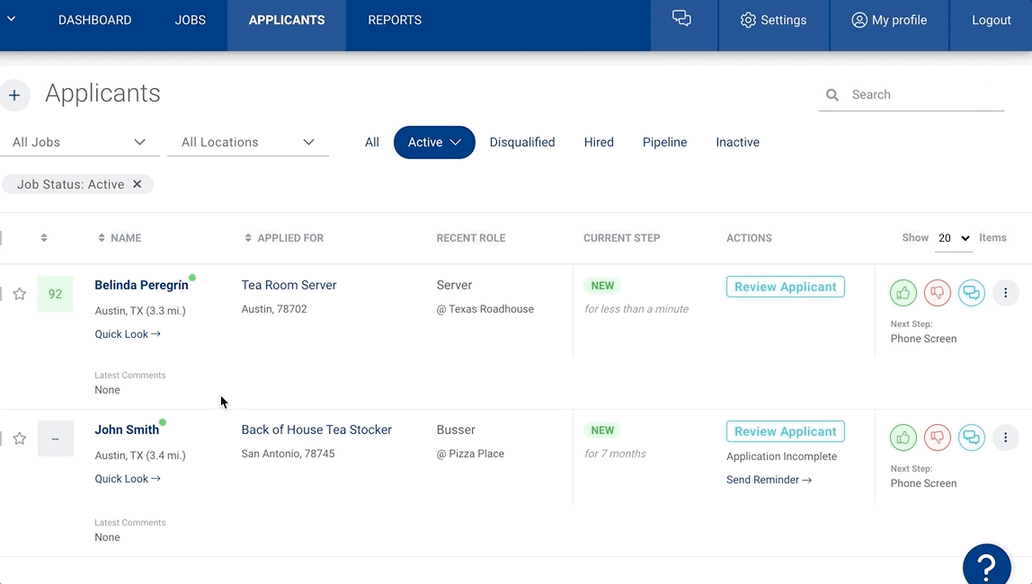 Reviewing, contacting, and moving applicants through your hiring process