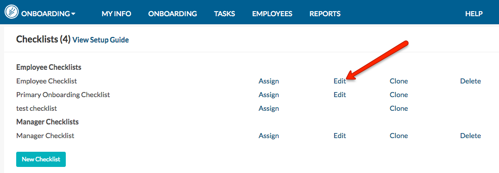 Editing an Onboarding checklist