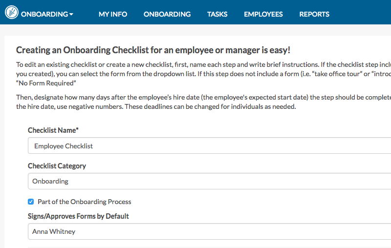 Editing an Onboarding checklist