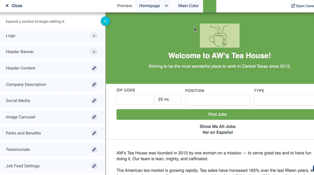 Configuring your careers page