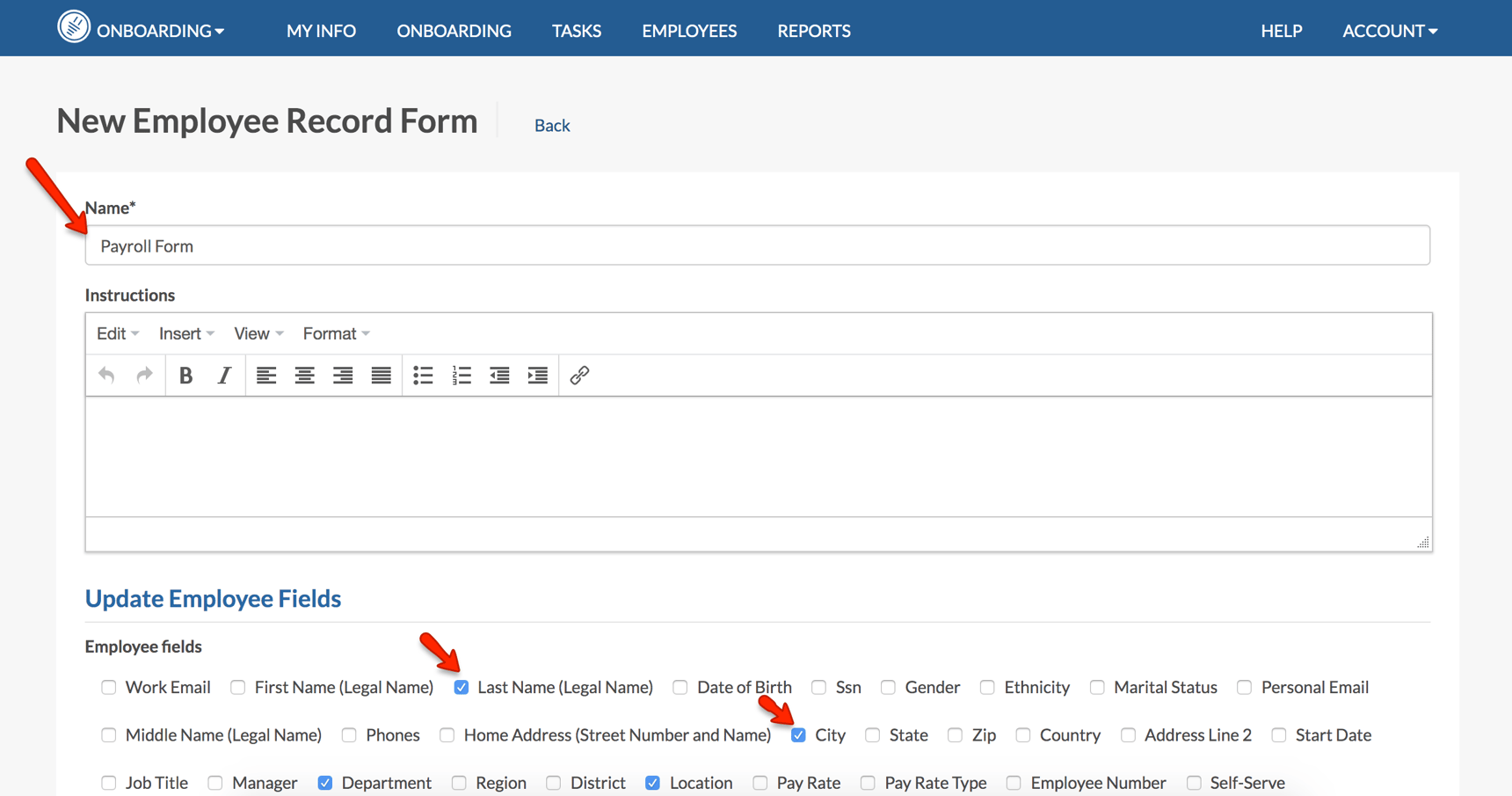Creating an employee record form