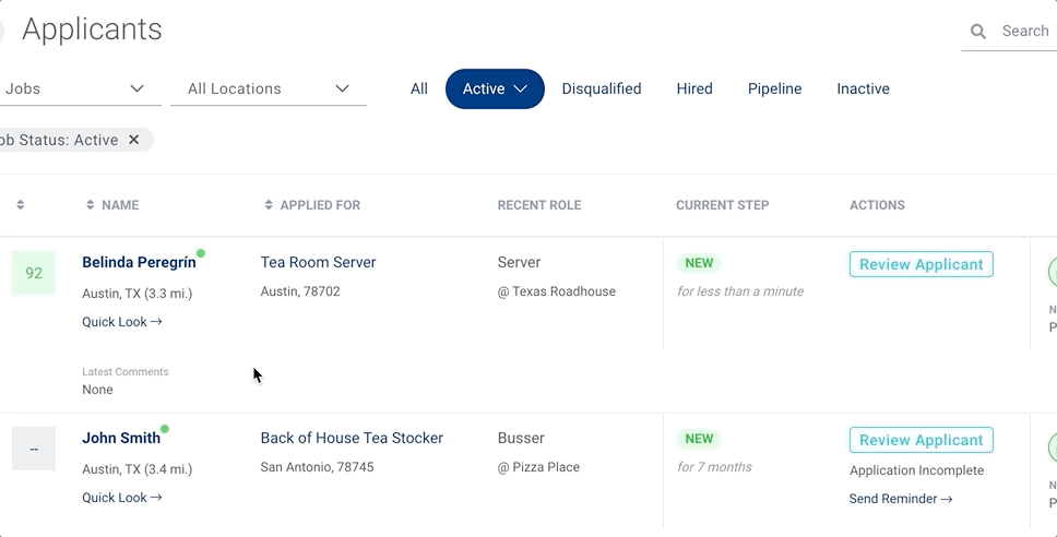Reviewing, contacting, and moving applicants through your hiring process