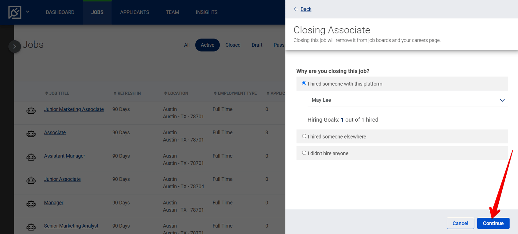 Removing or closing a job posting