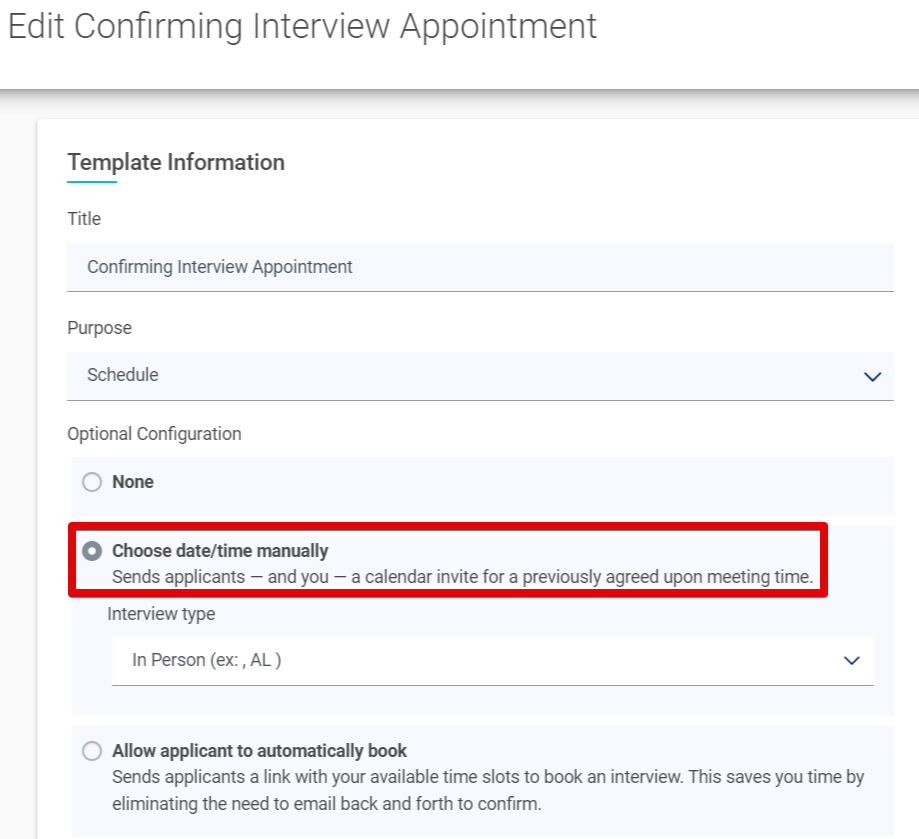 Scheduling interviews using calendar invites