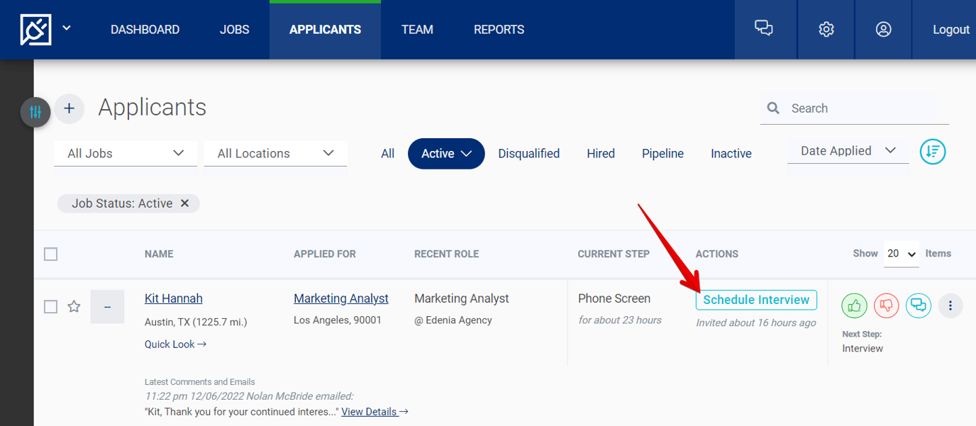 Scheduling interviews using calendar invites