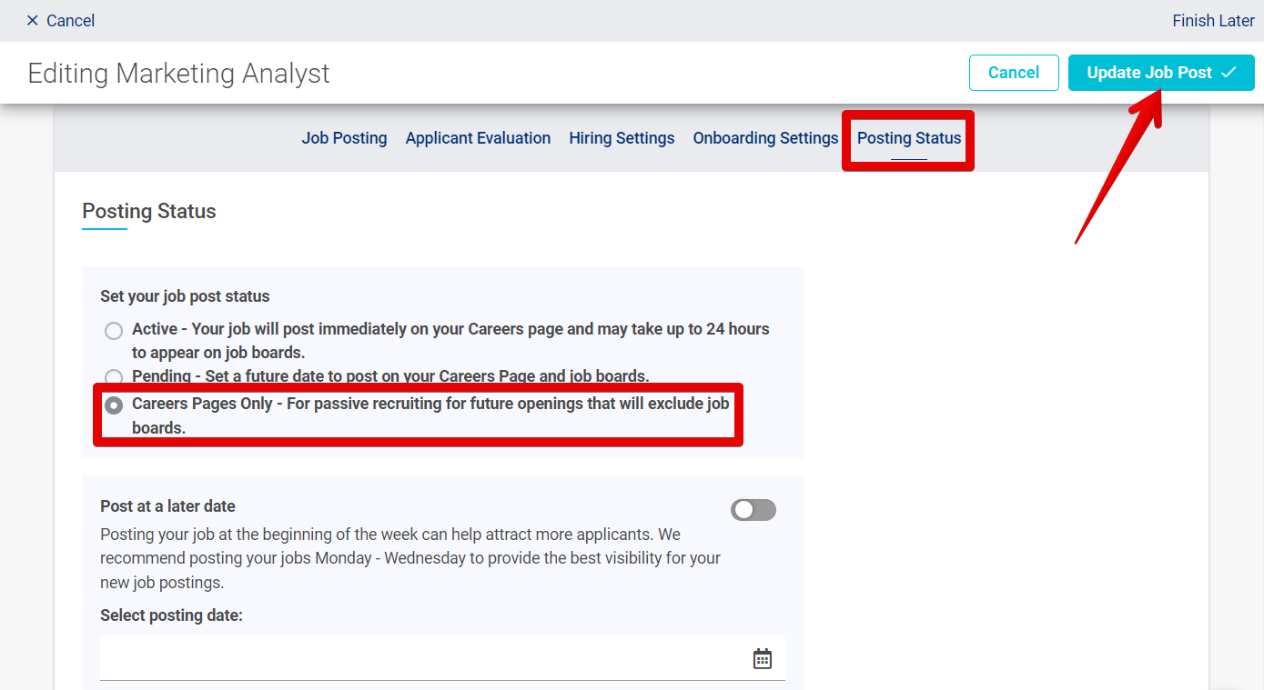 Removing or closing a job posting