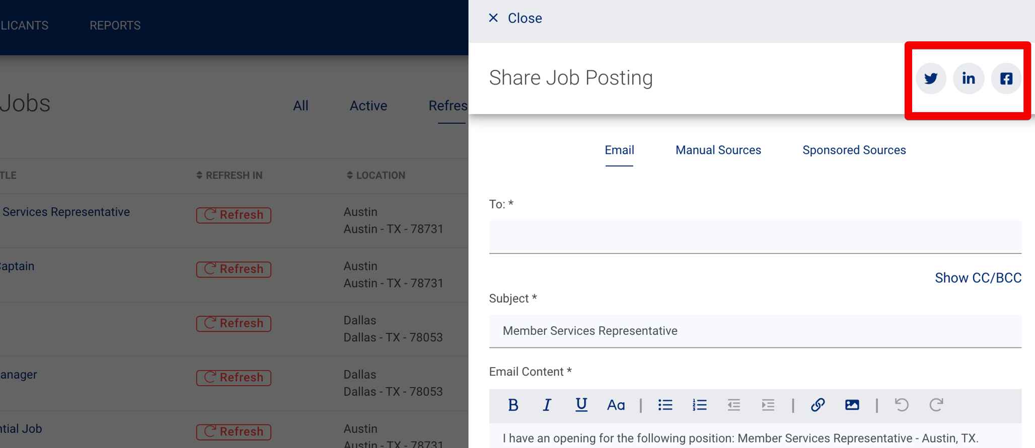 Sharing your job on external sources