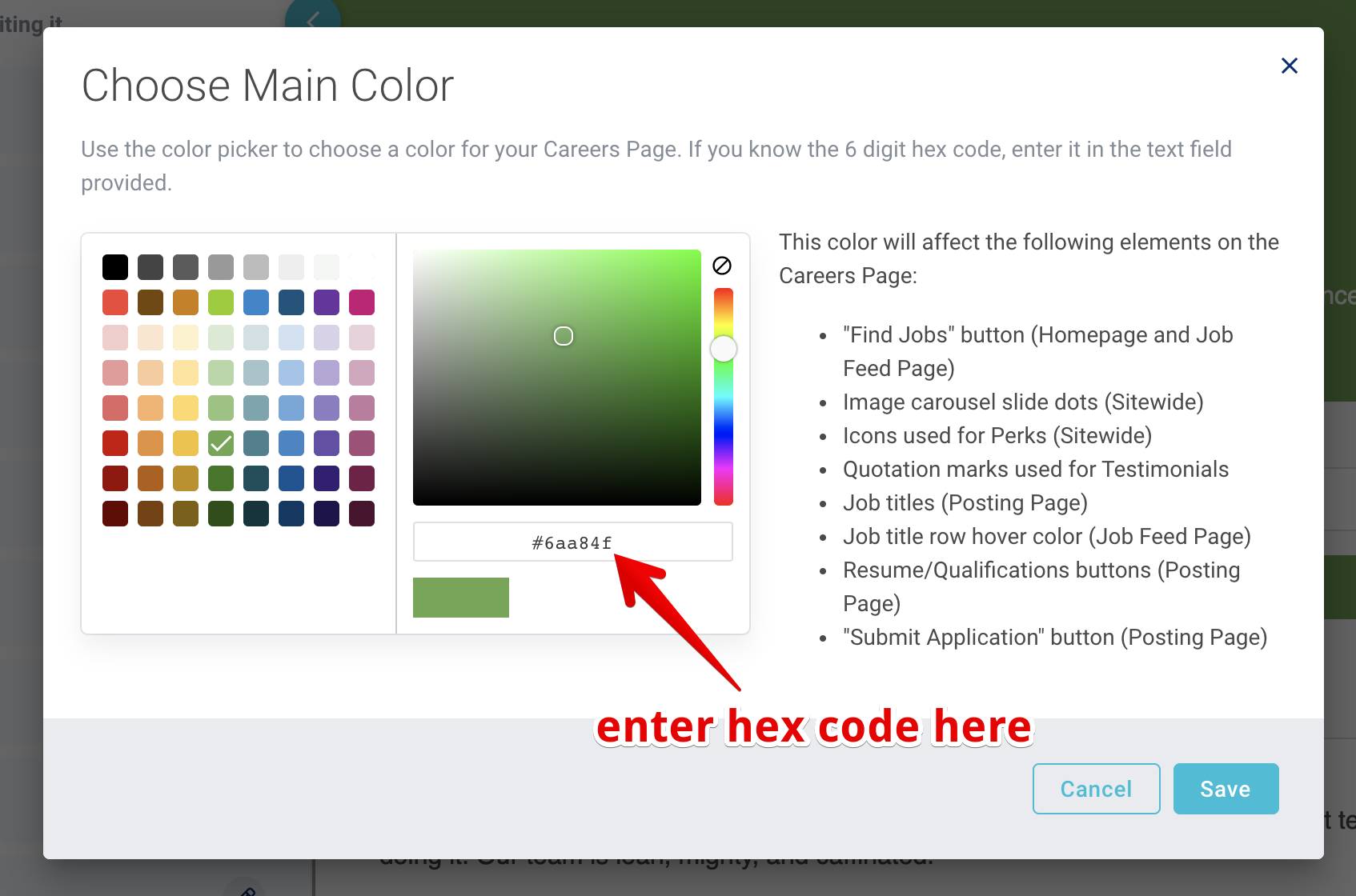 Configuring the colors on your careers page