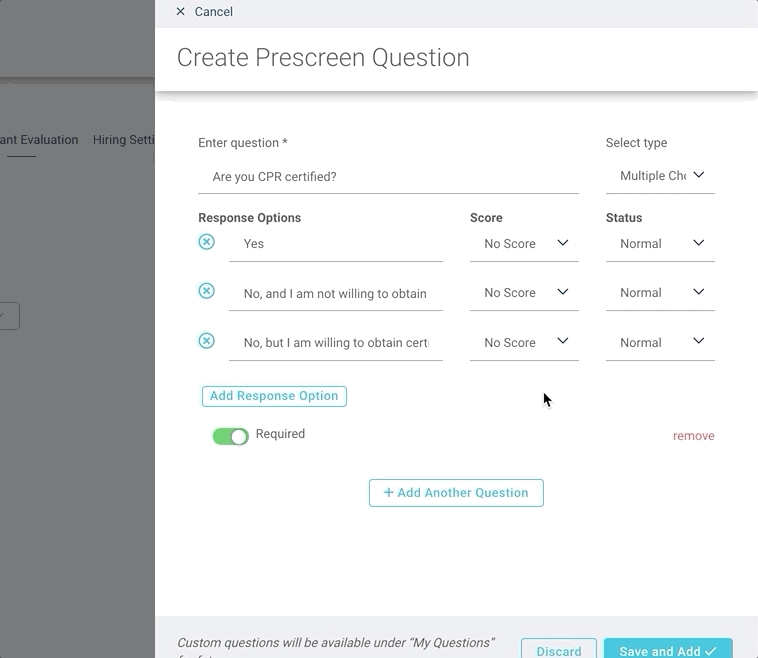 Setting up Fast Track for prescreen questions
