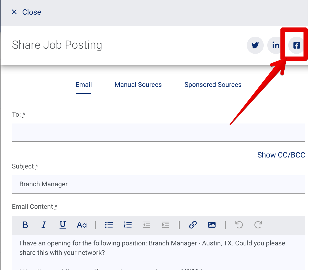 Sharing jobs to Facebook