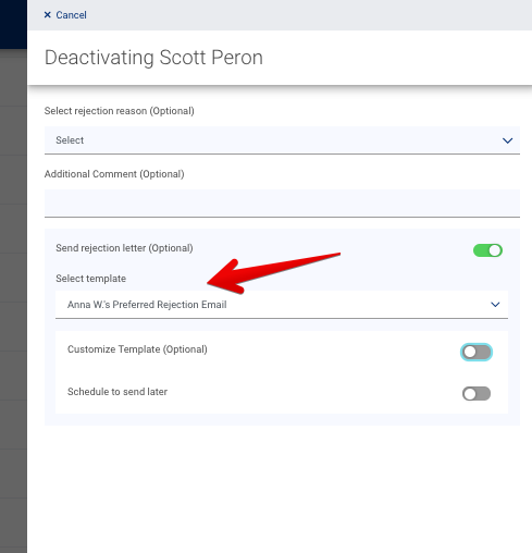 Editing the rejection email template