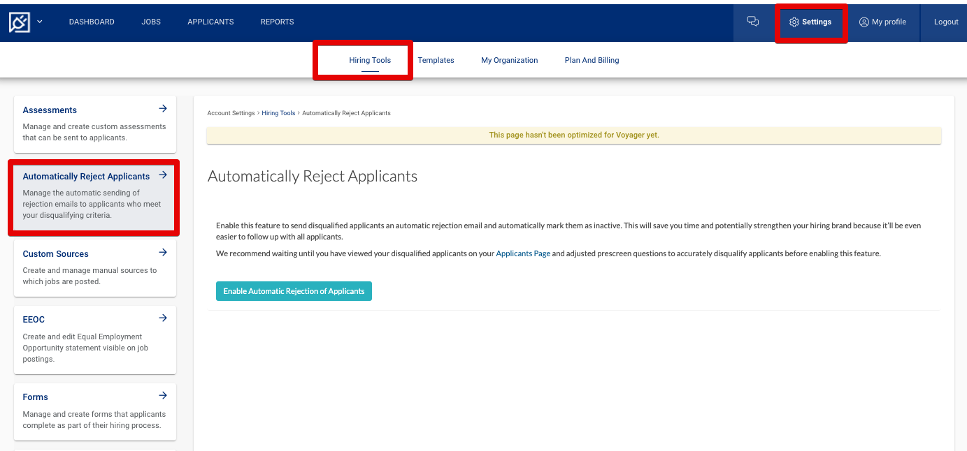 Sending rejection emails automatically to disqualified applicants