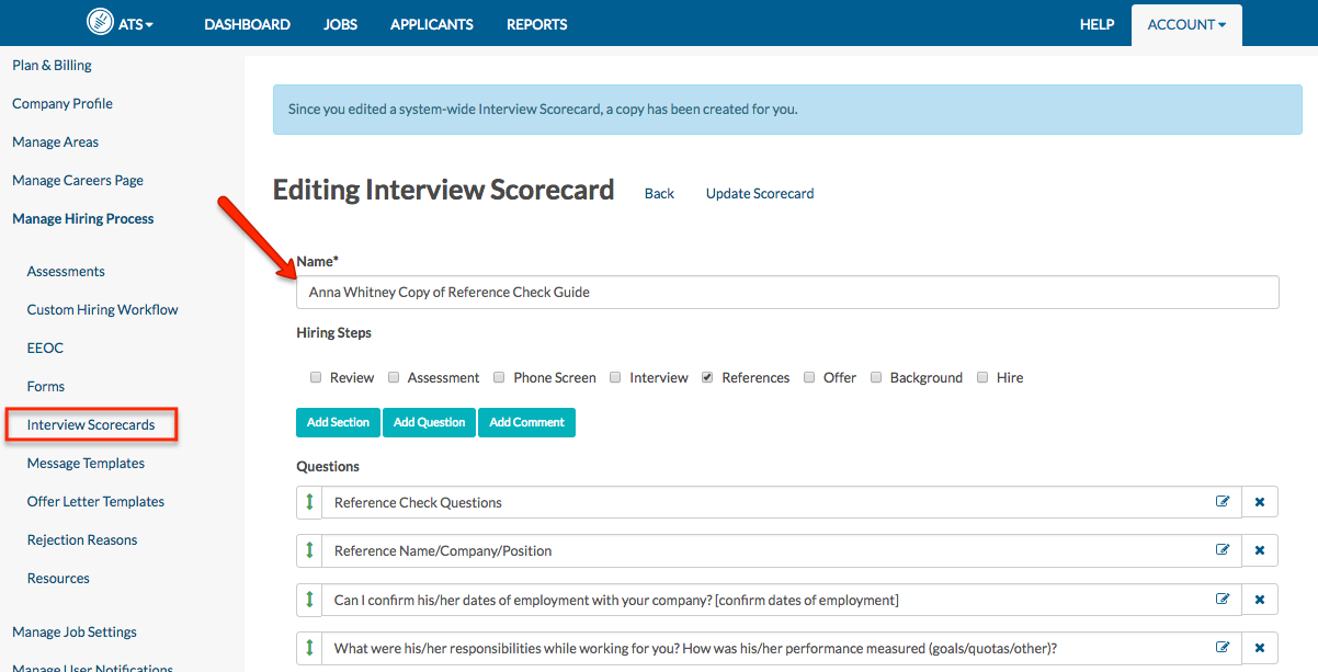 Configuring interview scorecards