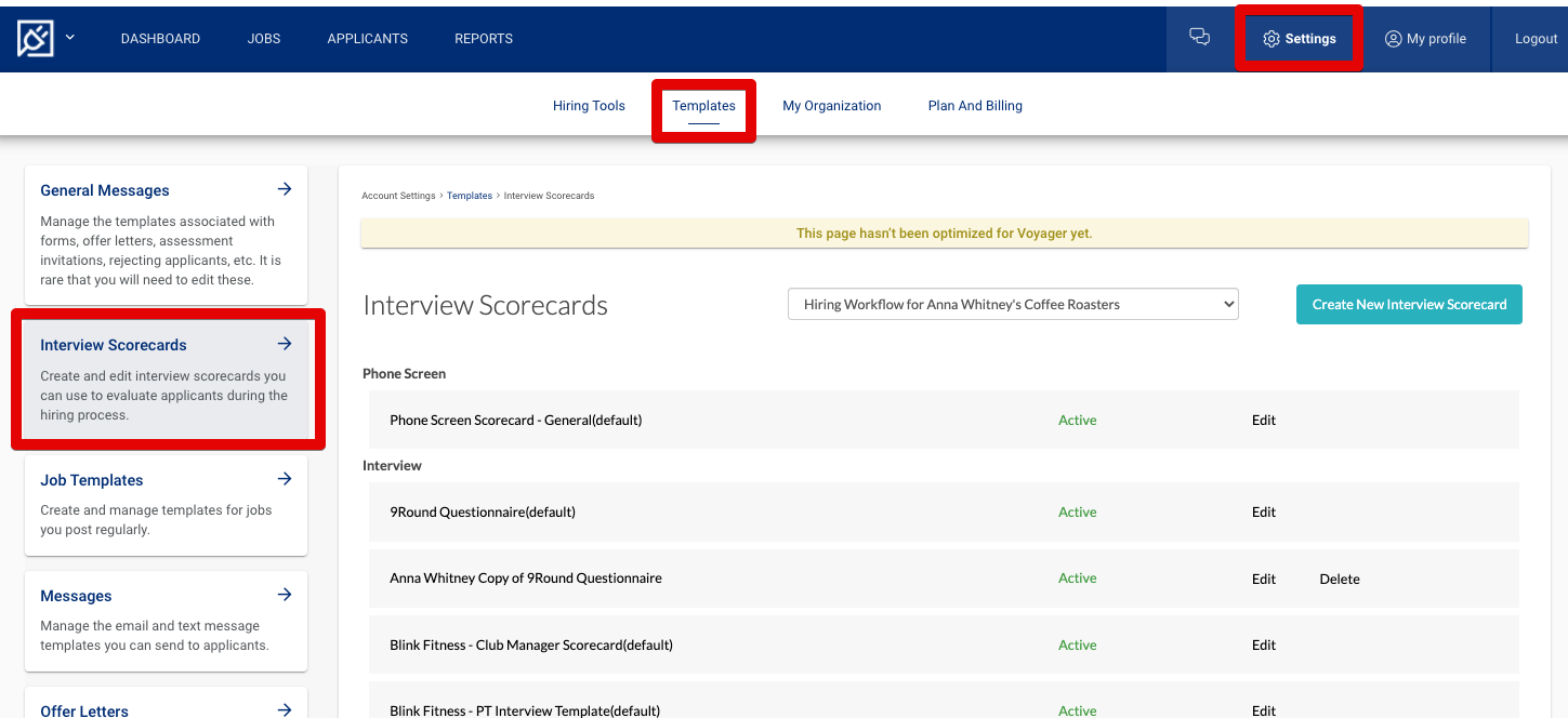 Configuring interview scorecards