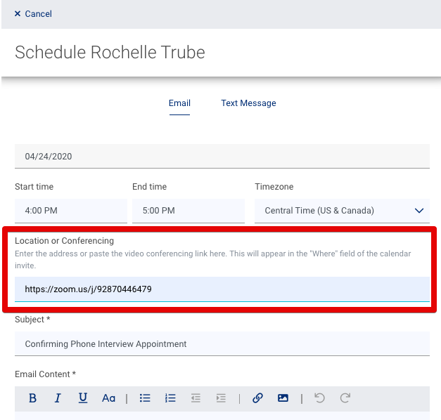 Interviewing applicants using video conferencing